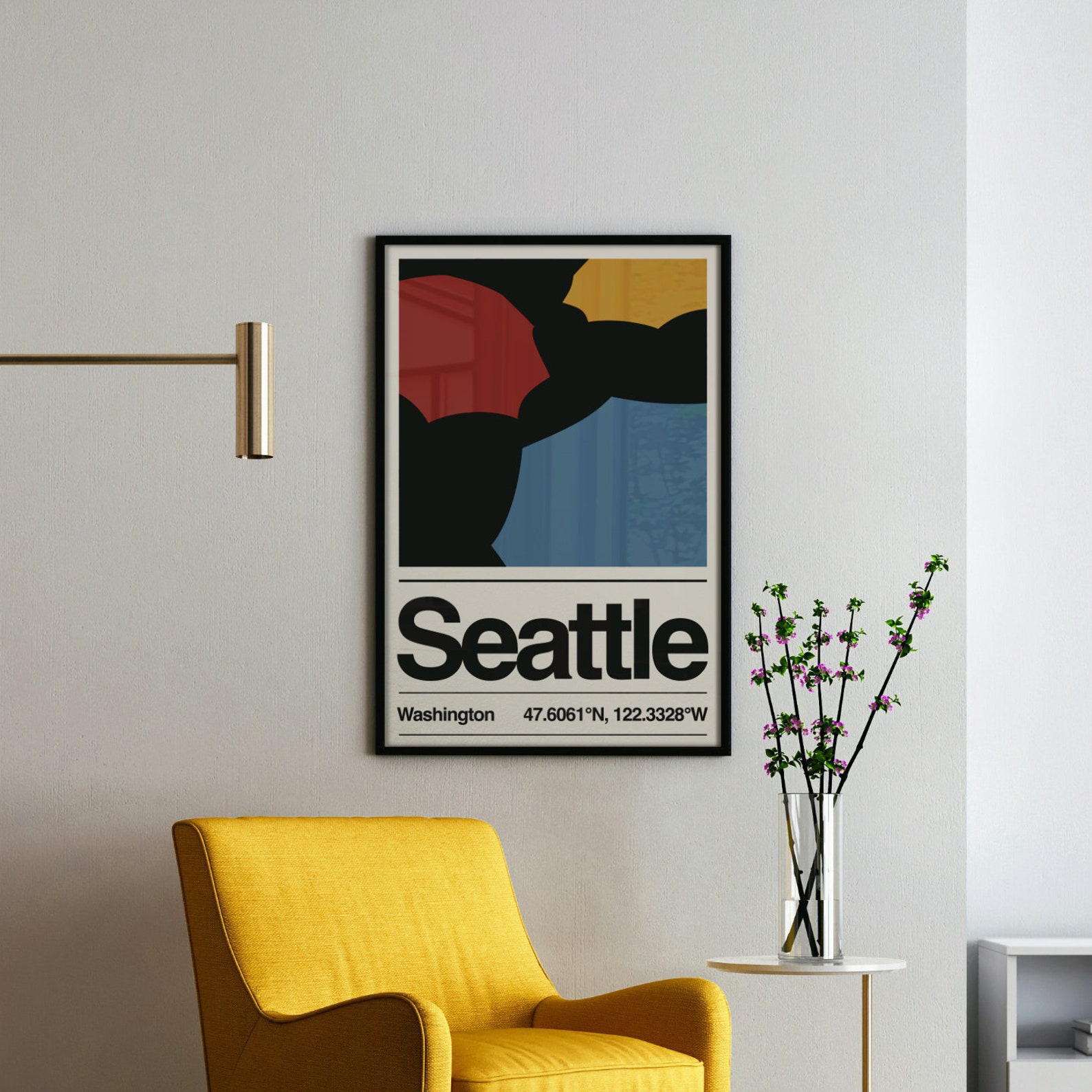 Seattle Rainy Umbrellas Poster, Modern Giclée Print, Large 24x36 Wall ...