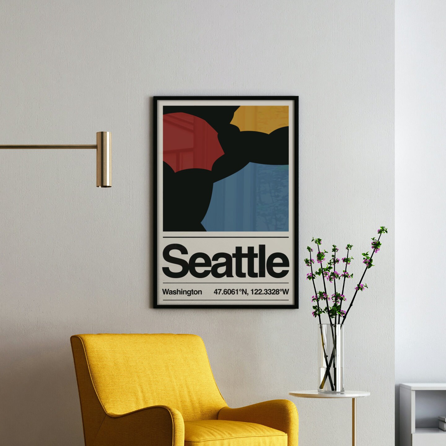 Seattle Rainy Umbrellas Poster, Modern Giclée Print, Large 24x36 Wall ...