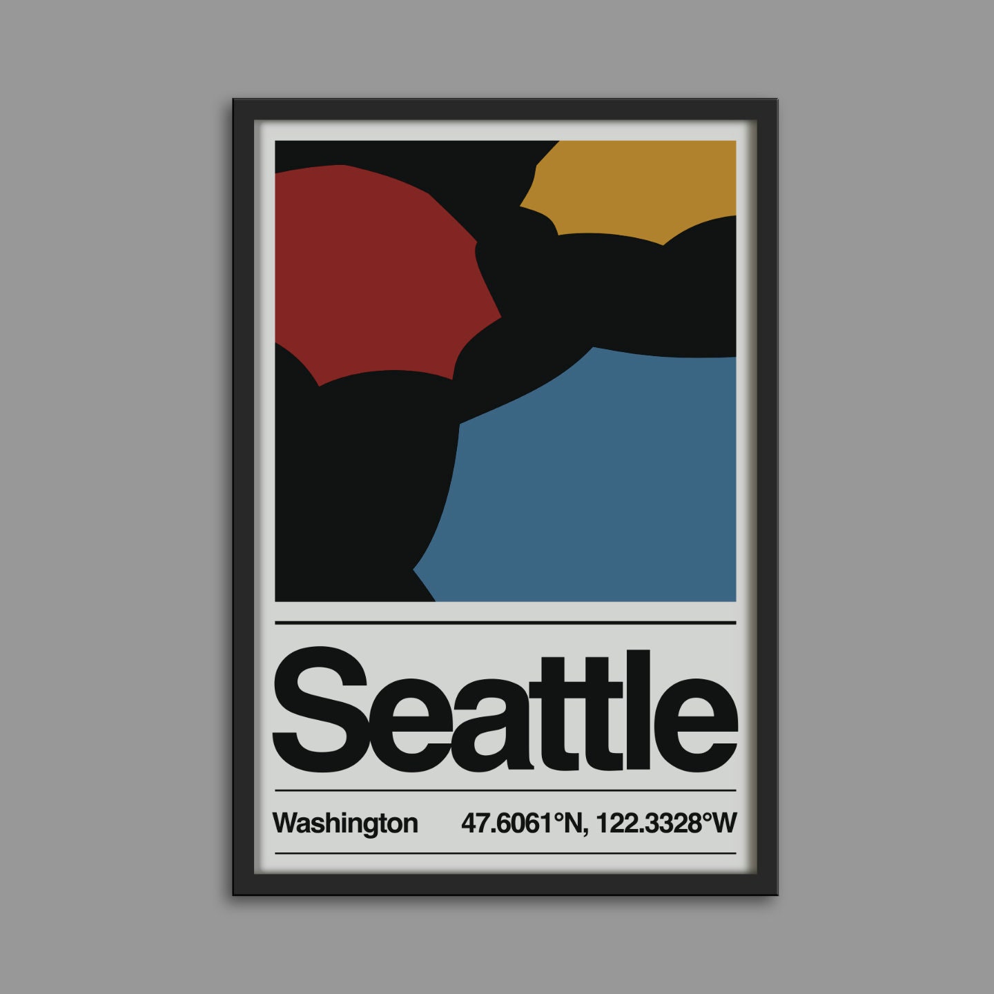 Seattle Rainy Umbrellas Poster, Modern Giclée Print, Large 24x36 Wall ...