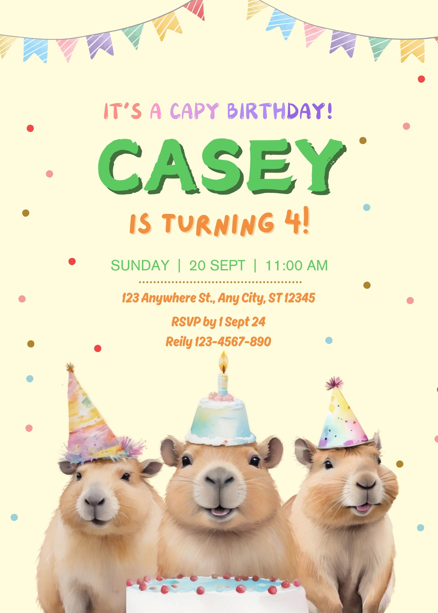 Capybara Birthday Invitation, Animals Kid's Birthday, Capy Birthday ...