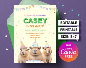 Capybara Birthday Invitation, Animals Kid's Birthday, Capy Birthday ...