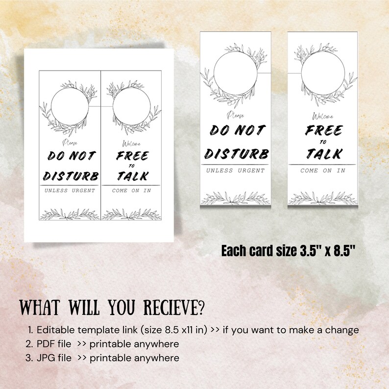 DO NOT DISTURB Door Hanger Printable Sign-olive Line Art size 3.5x8.5 ...