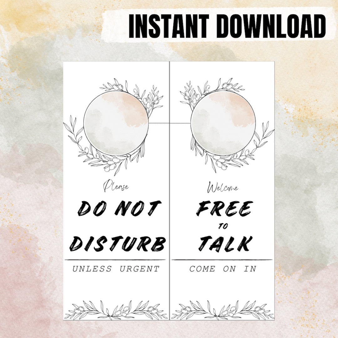 DO NOT DISTURB Door Hanger Printable Sign-olive Line Art size 3.5x8.5 ...
