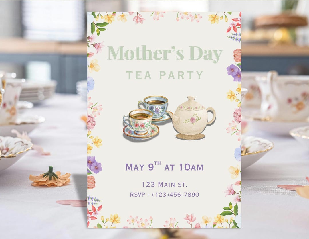 Mother’s Day Tea Party Invitation Template | Floral Design | Editable ...