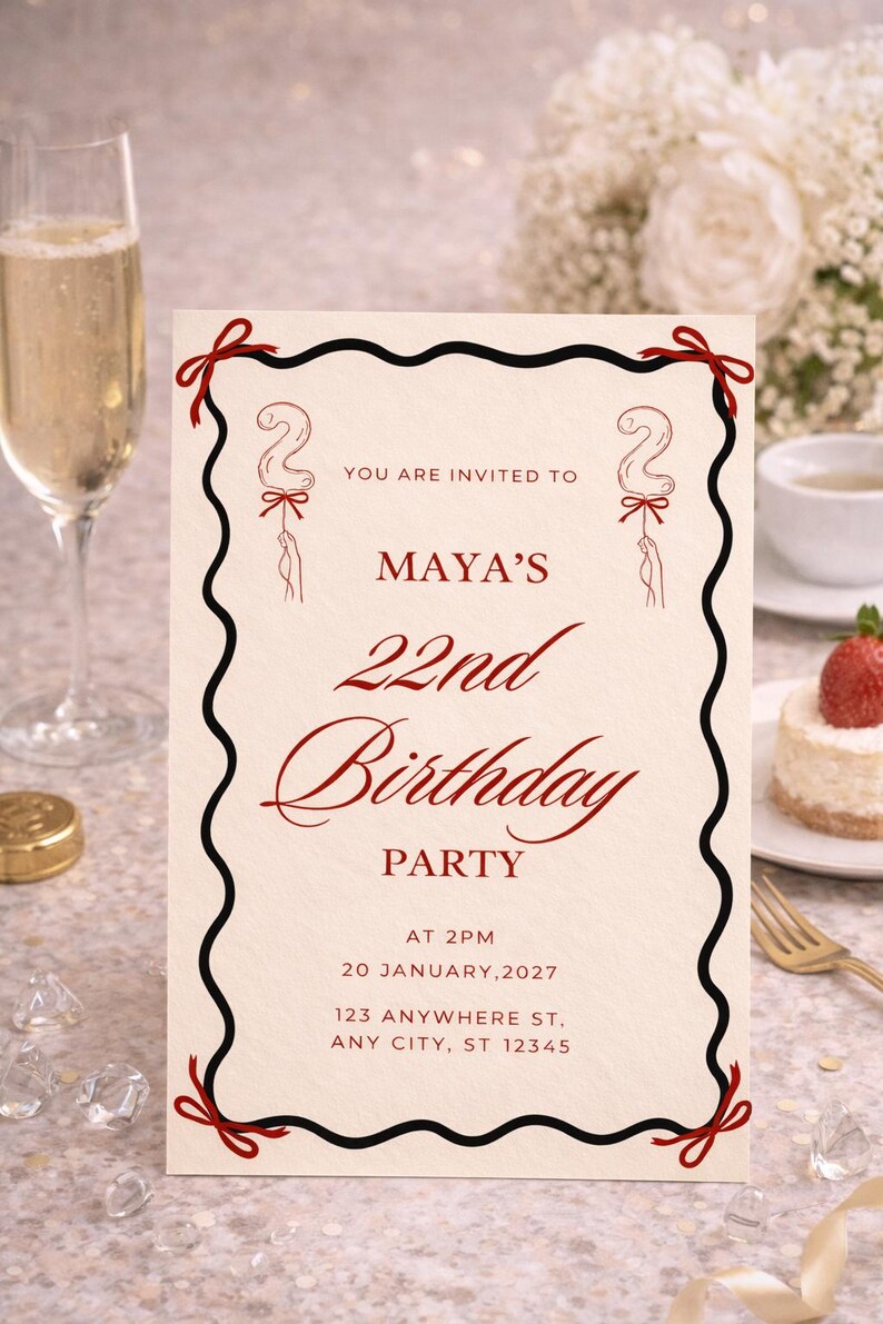 Editable 22nd Birthday Party Invitation I Instant Download I Canva ...