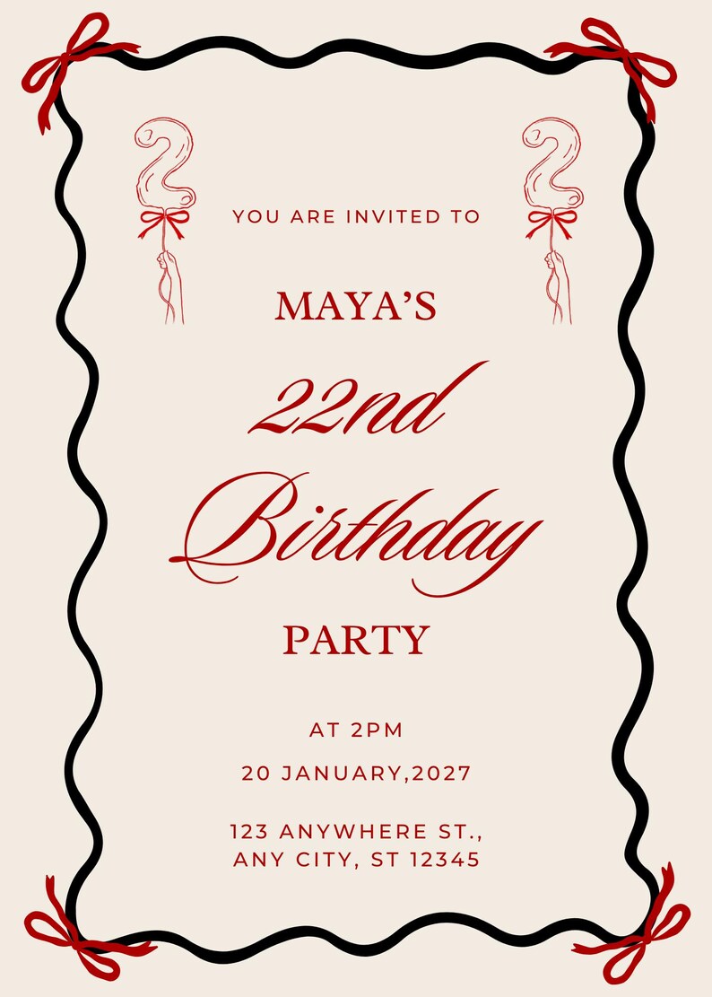 Editable 22nd Birthday Party Invitation I Instant Download I Canva ...