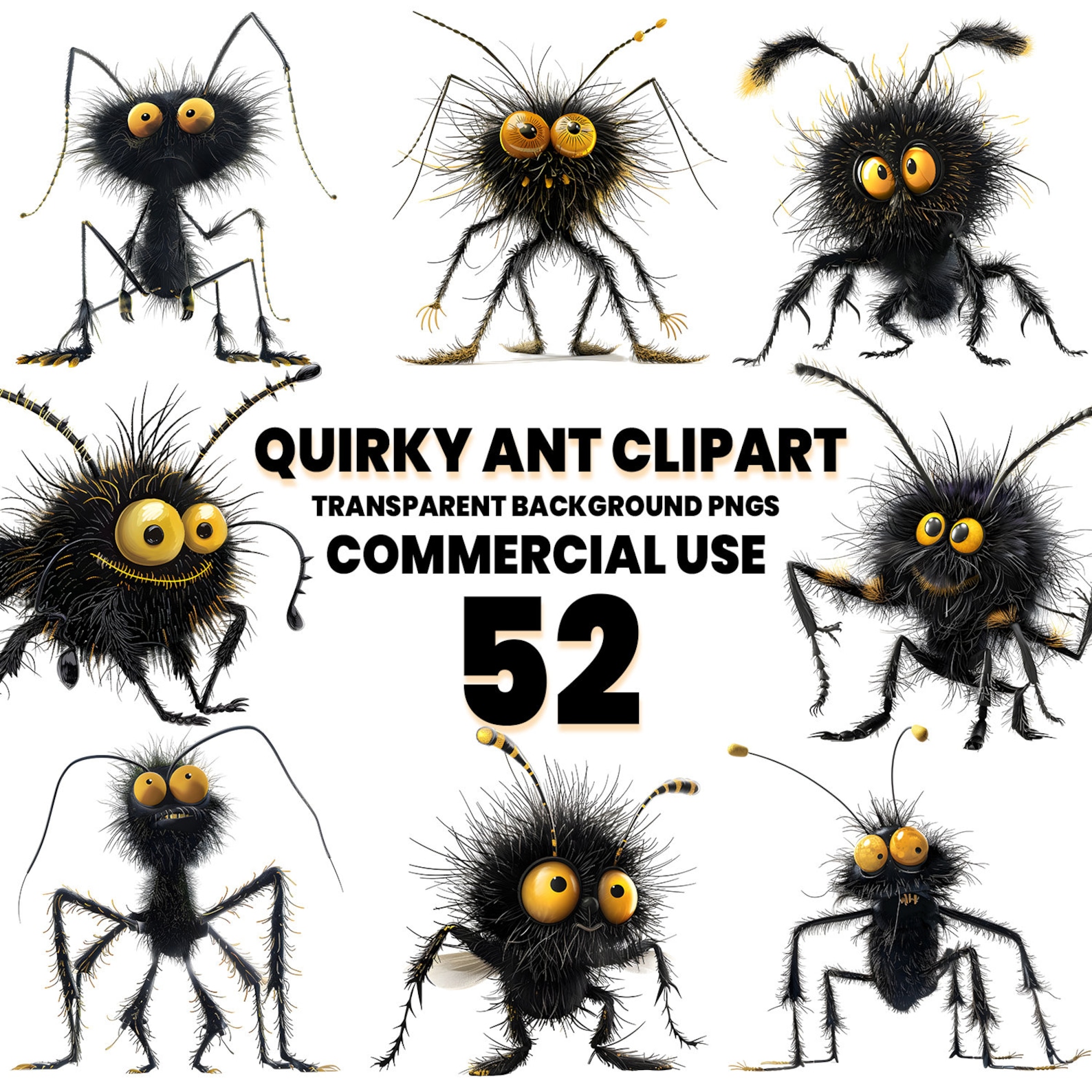52 Quirky Funny Ant Clipart Bundle, Crazy Whimsical Ant, Cute Ants ...