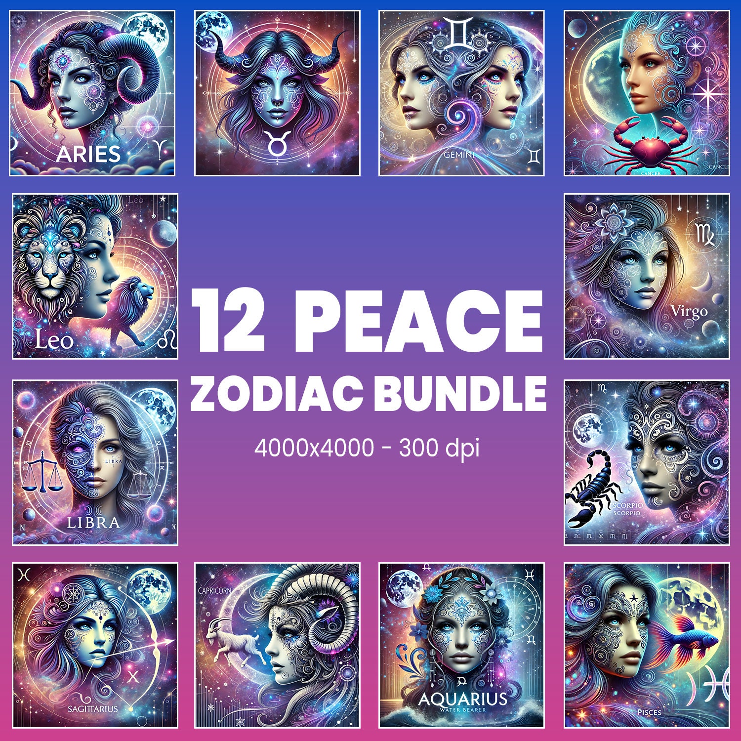 Zodiac Sign Clipart Bundle Zodiac Images for Commercial Use, Digital ...
