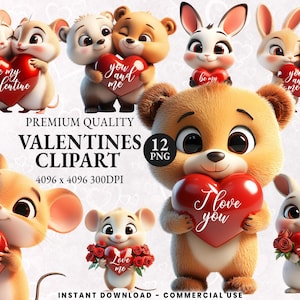 Valentine Day Animal Clipart Bundle Adorable Valentine Clipart PNG Set ...