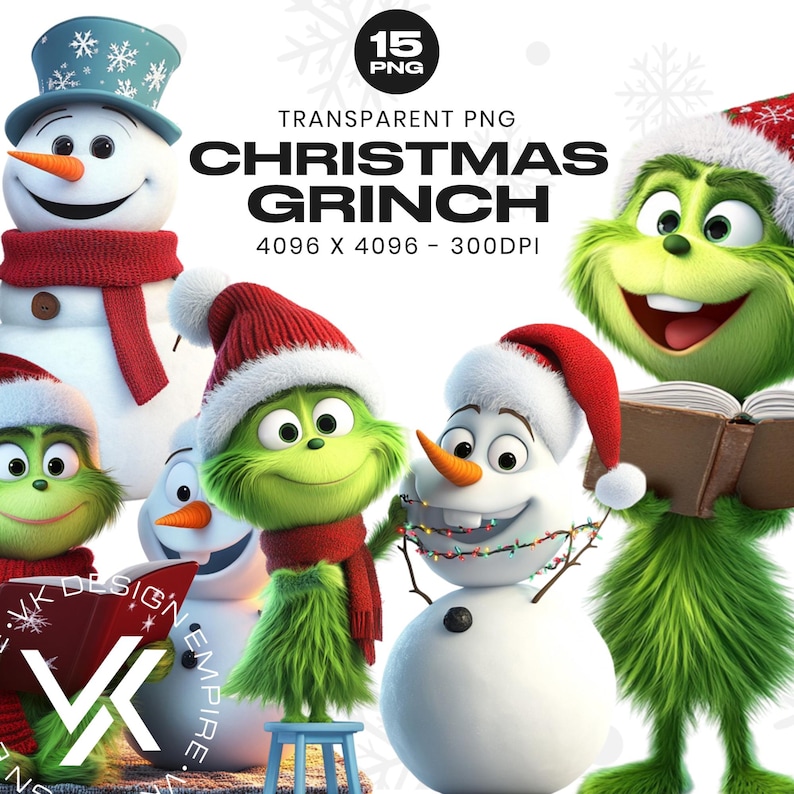 Christmas Grinch & Snowman Clipart, Xmas Clipart, Winter Fantasy ...
