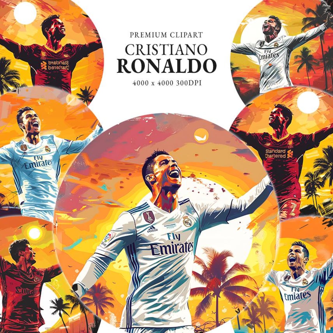 Cristiano Ronaldo Watercolor Clipart 27 Transparent PNG Bundle Sport ...