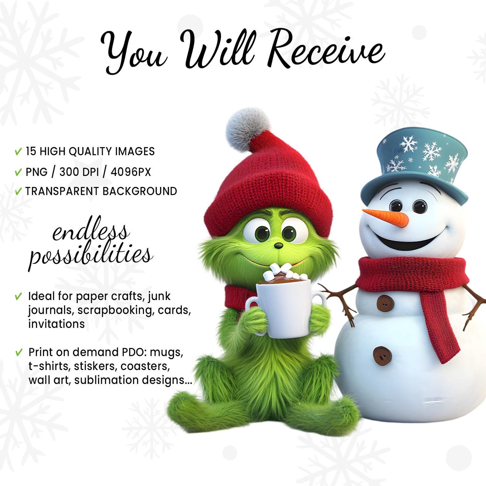 Christmas Grinch & Snowman Clipart, Xmas Clipart, Winter Fantasy ...