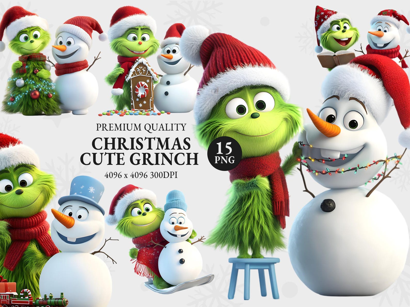 Christmas Grinch & Snowman Clipart, Xmas Clipart, Winter Fantasy ...