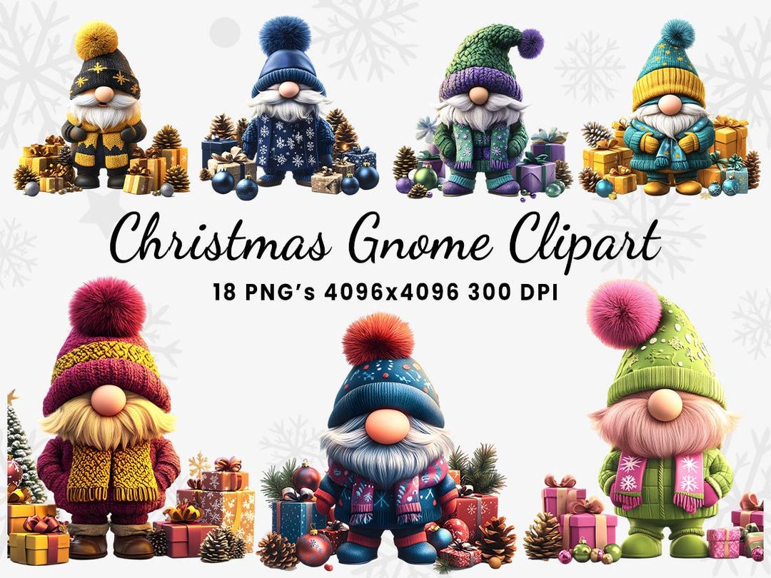 Christmas Gnome Clipart Bundle, Christmas Graphics, Festive Clipart ...