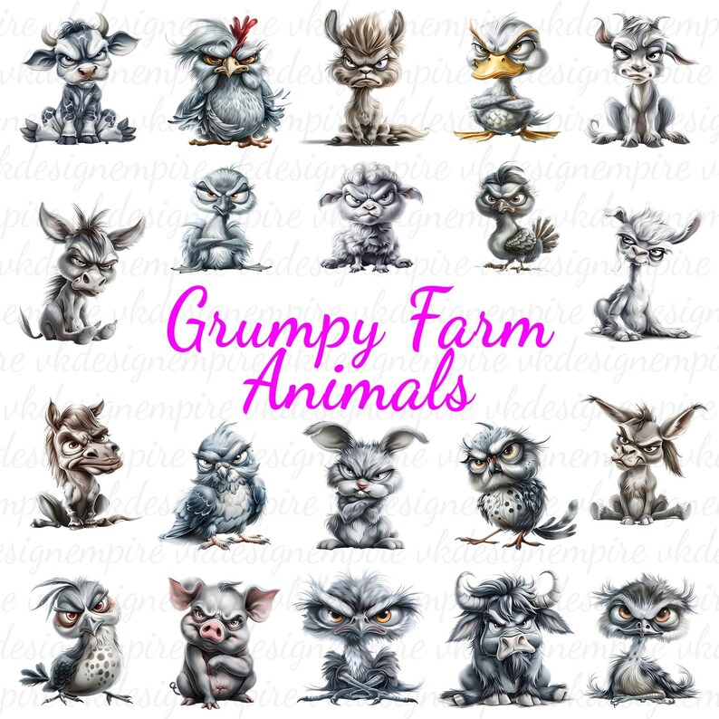 Grumpy Farm Animal Pngs | Funny Cartoon Clipart | Transparent ...