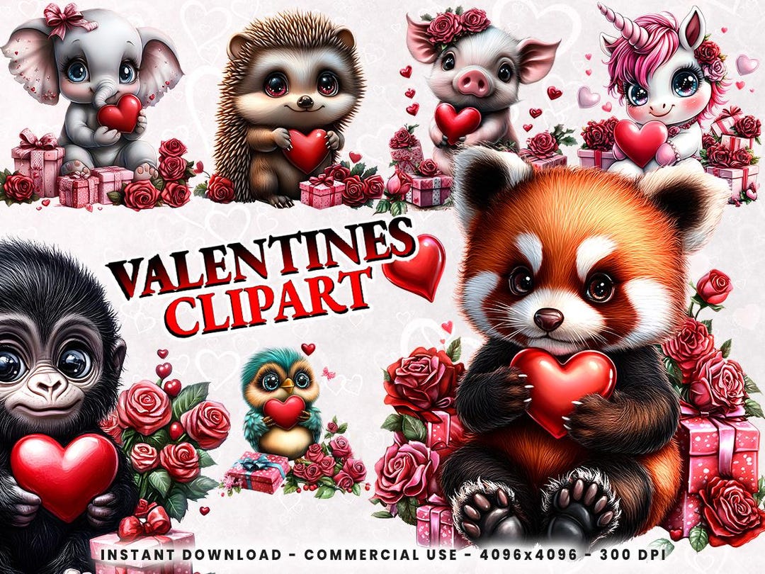 Valentine Day Animal Clipart Bundle, Animal Clipart PNG, Valentine ...