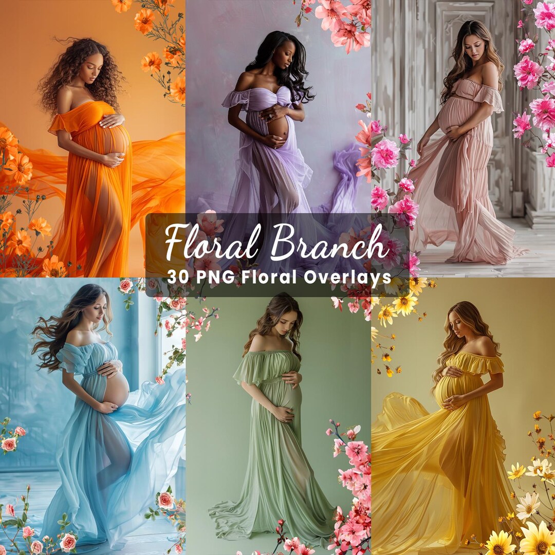 Floral Branch Backdrops Overlays Flower Branch Digital Overlays ...