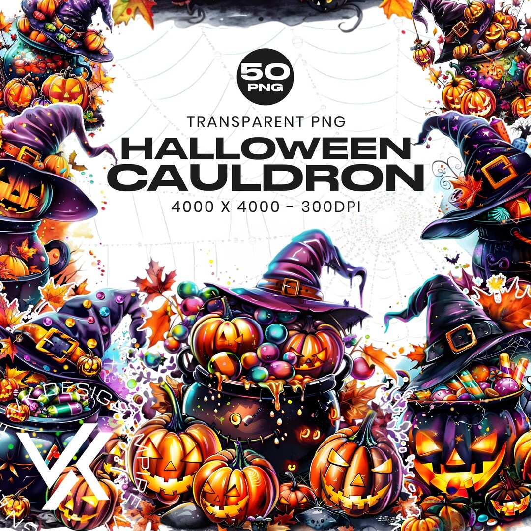 Halloween Spooky Witch Cauldron Clipart Set 50 PNG Bundle, Cauldron ...