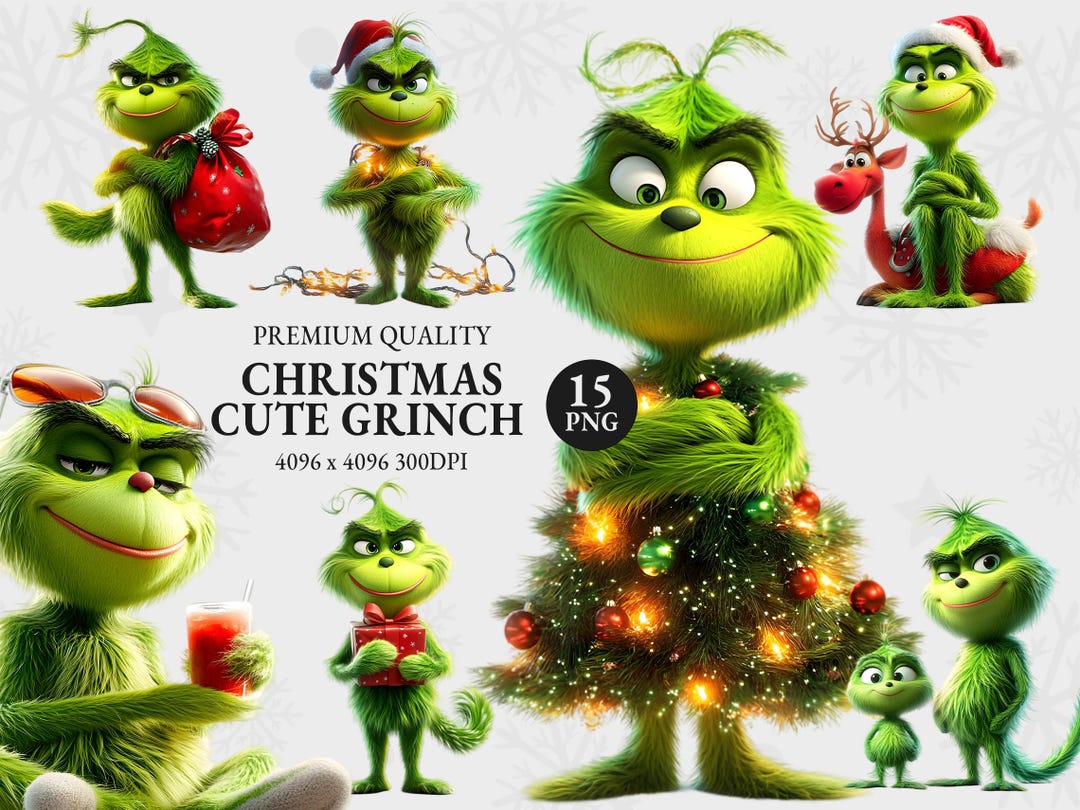 Christmas Grinch Clipart, Xmas Grinch Clipart, 15 Grinch Winter Fantasy ...
