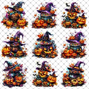 Watercolor Happy Halloween Cauldron Clipart 50 PNG Bundle, Cauldron ...