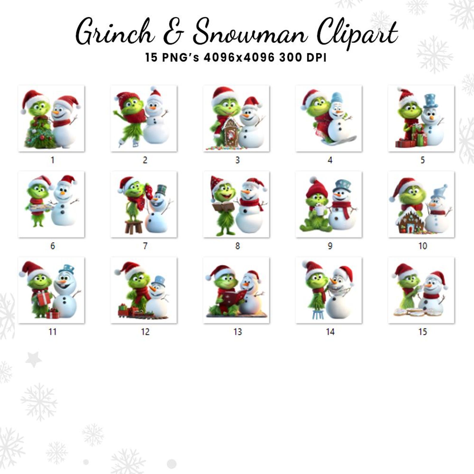 Christmas Grinch & Snowman Clipart, Xmas Clipart, Winter Fantasy ...