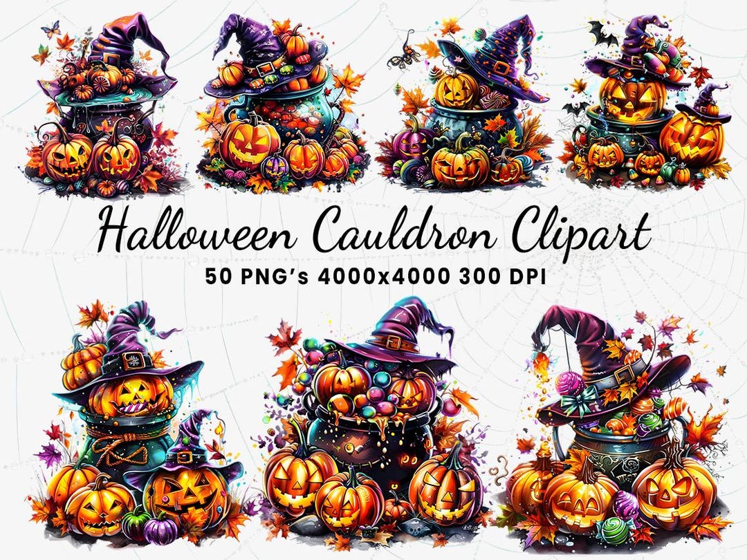 Watercolor Happy Halloween Cauldron Clipart 50 PNG Bundle, Cauldron ...