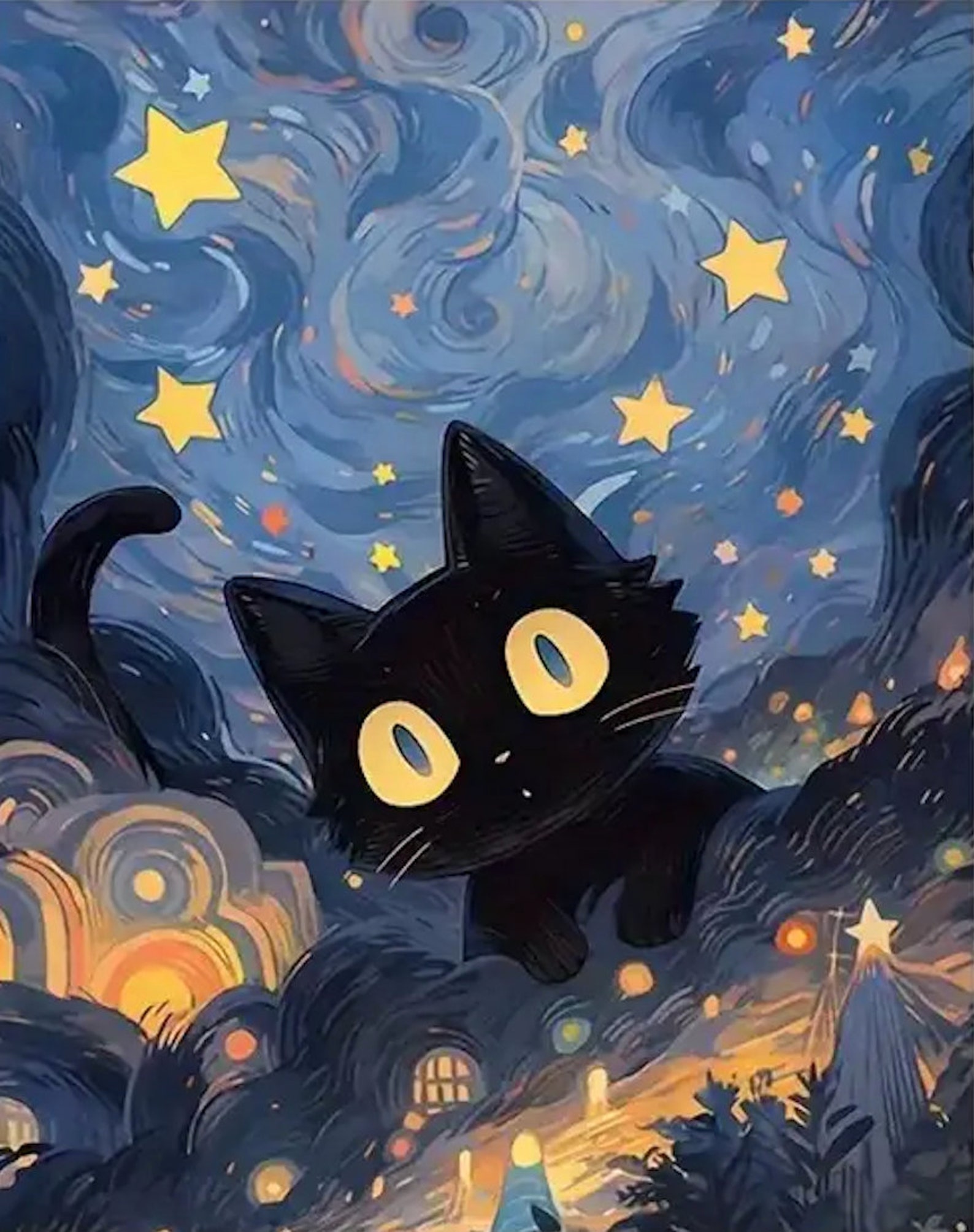Black Cat Starry Night Paint by Number Kit 16x20 Not Framed - Etsy