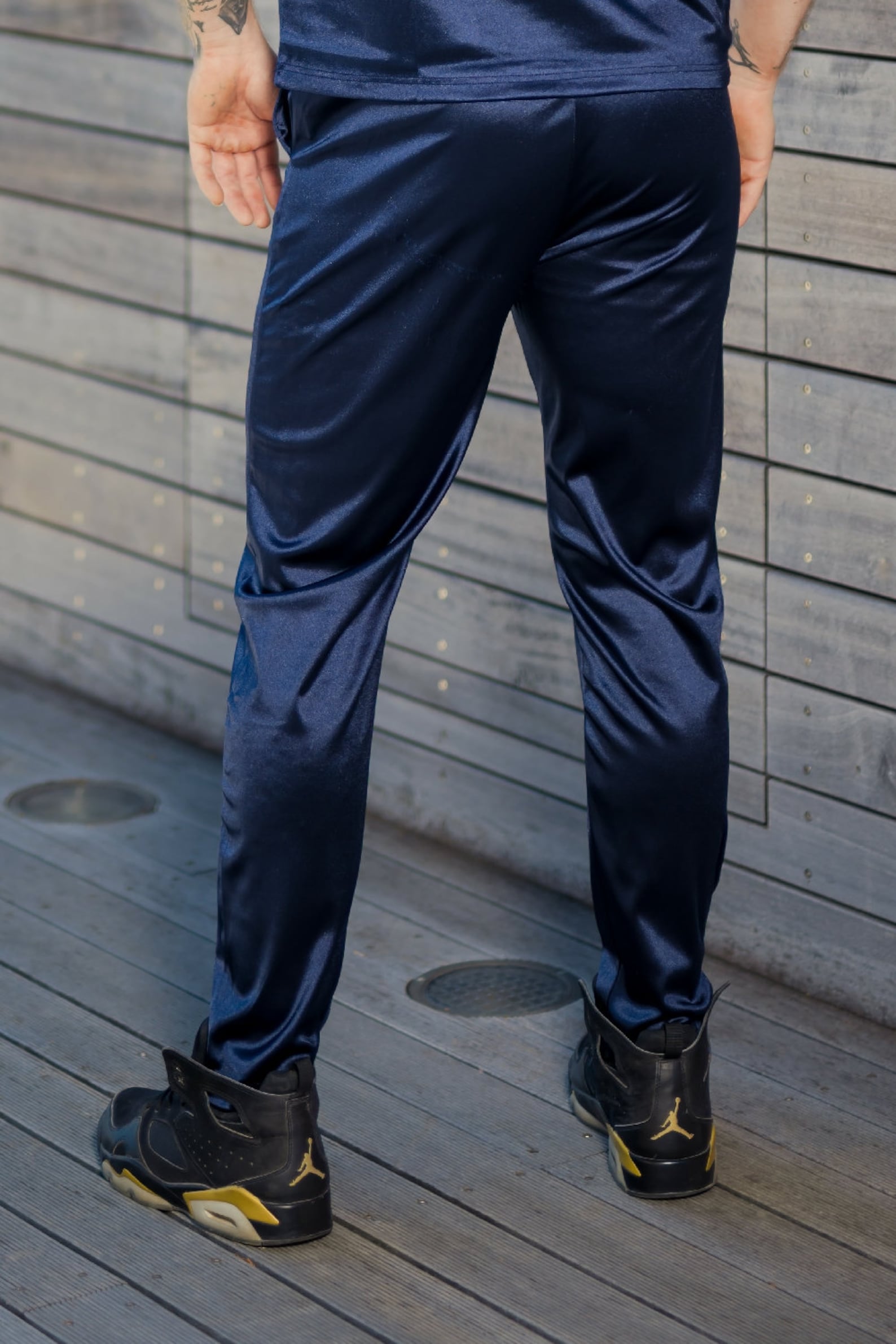 Men's Shiny Athleisure Satin Jogger Pants (black, Navy, Silver) [final ...