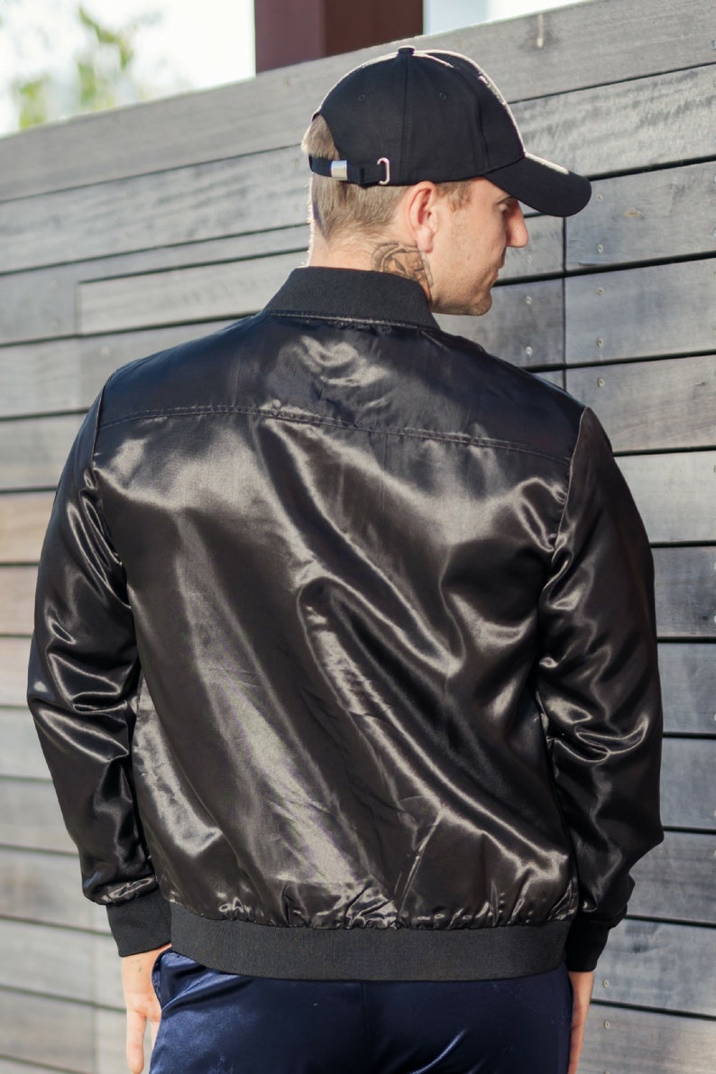 Men's Shiny Athleisure Satin Jacket (black, Navy) - Etsy
