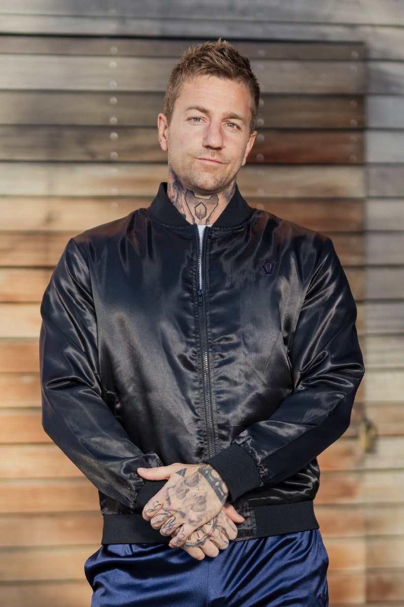Men's Shiny Athleisure Satin Jacket (black, Navy) - Etsy