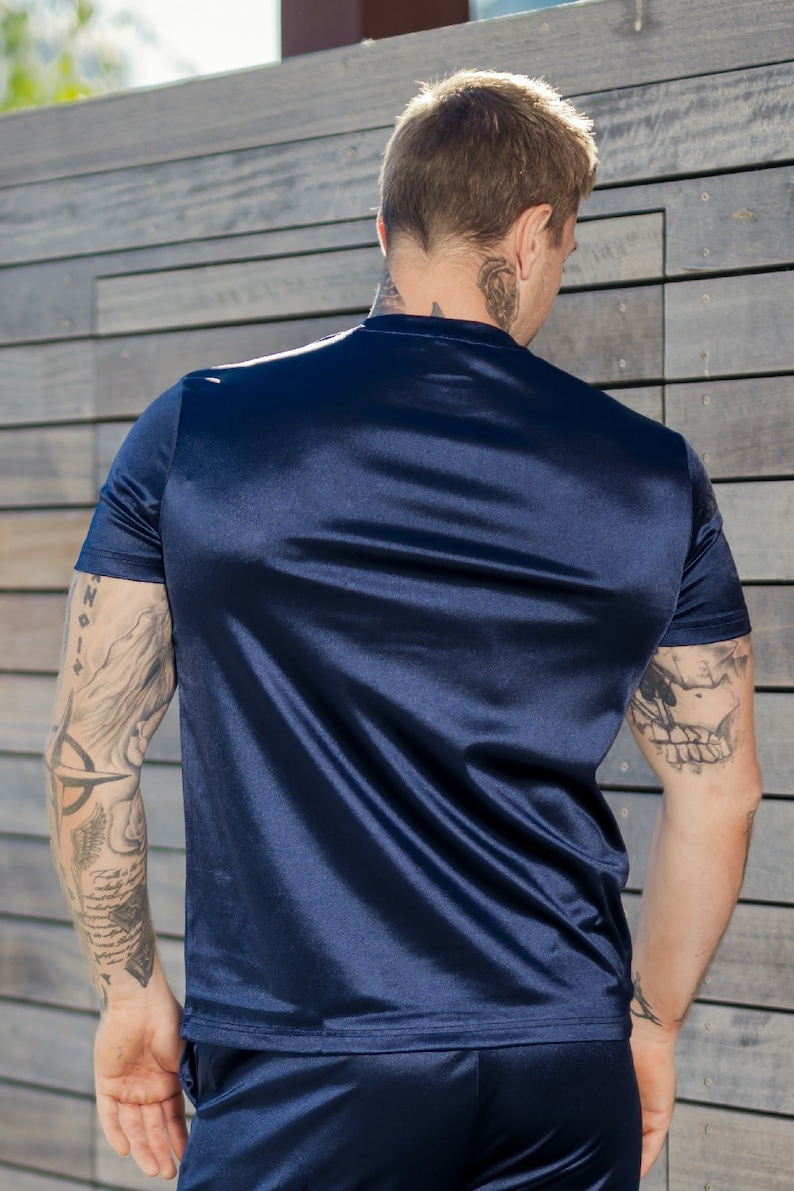 Men's Shiny Athleisure Satin Tee T-shirt (black, Navy, Silver) - Etsy