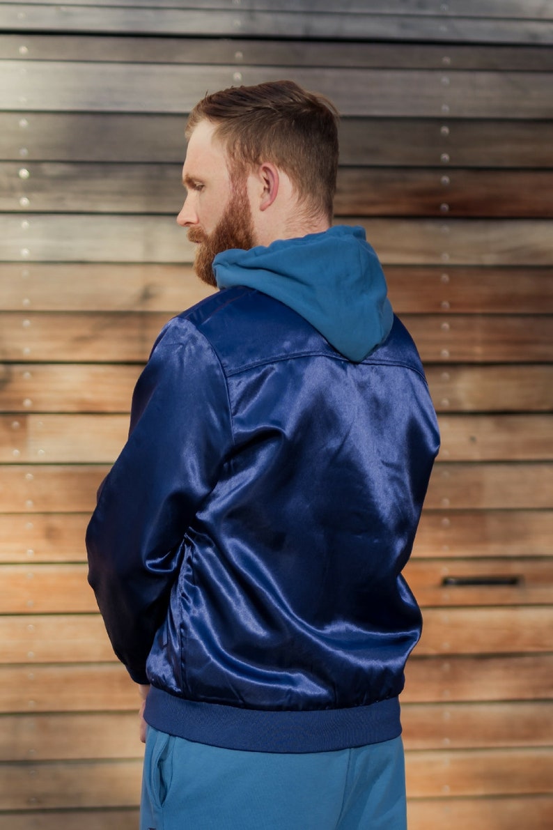 Men's Shiny Athleisure Satin Jacket (black, Navy) - Etsy