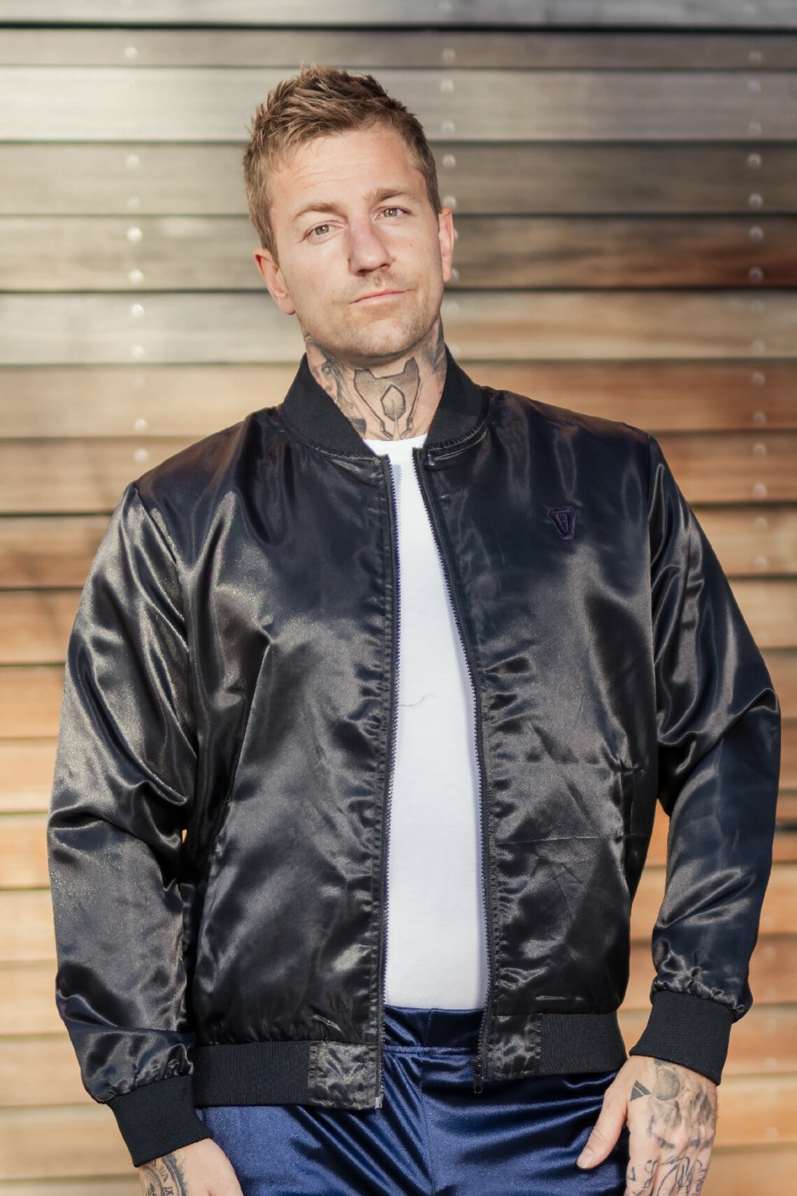 Men's Shiny Athleisure Satin Jacket (black, Navy) - Etsy