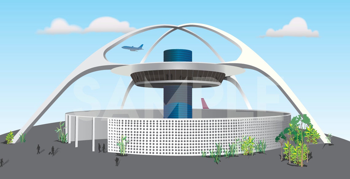 Los Angeles Airport LAX Theme Building & Silhouette Vector EPS and PNG ...