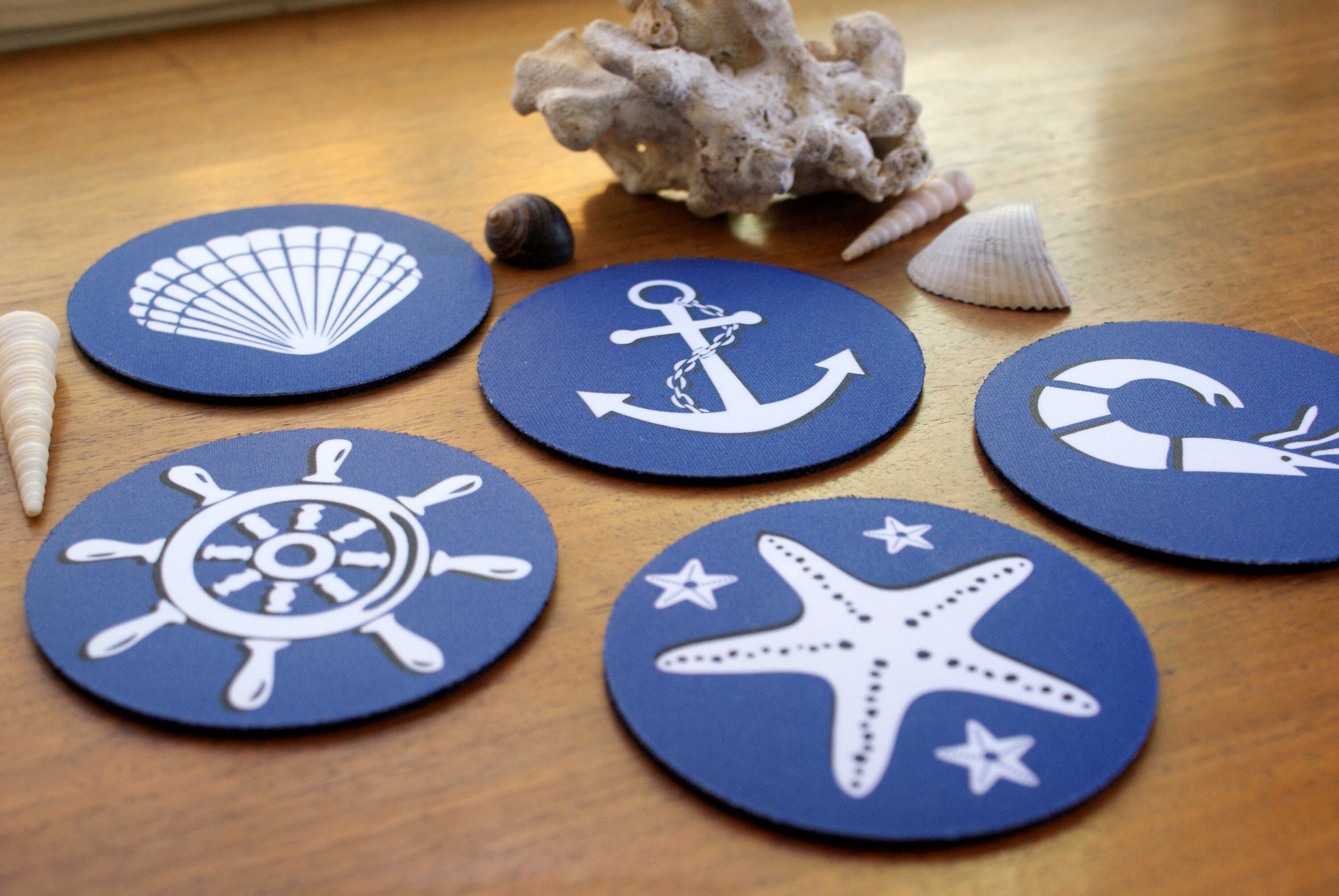Nautical Beach Sea Ocean Creatures Drink Coaster Set - Drink Coasters 3 ...