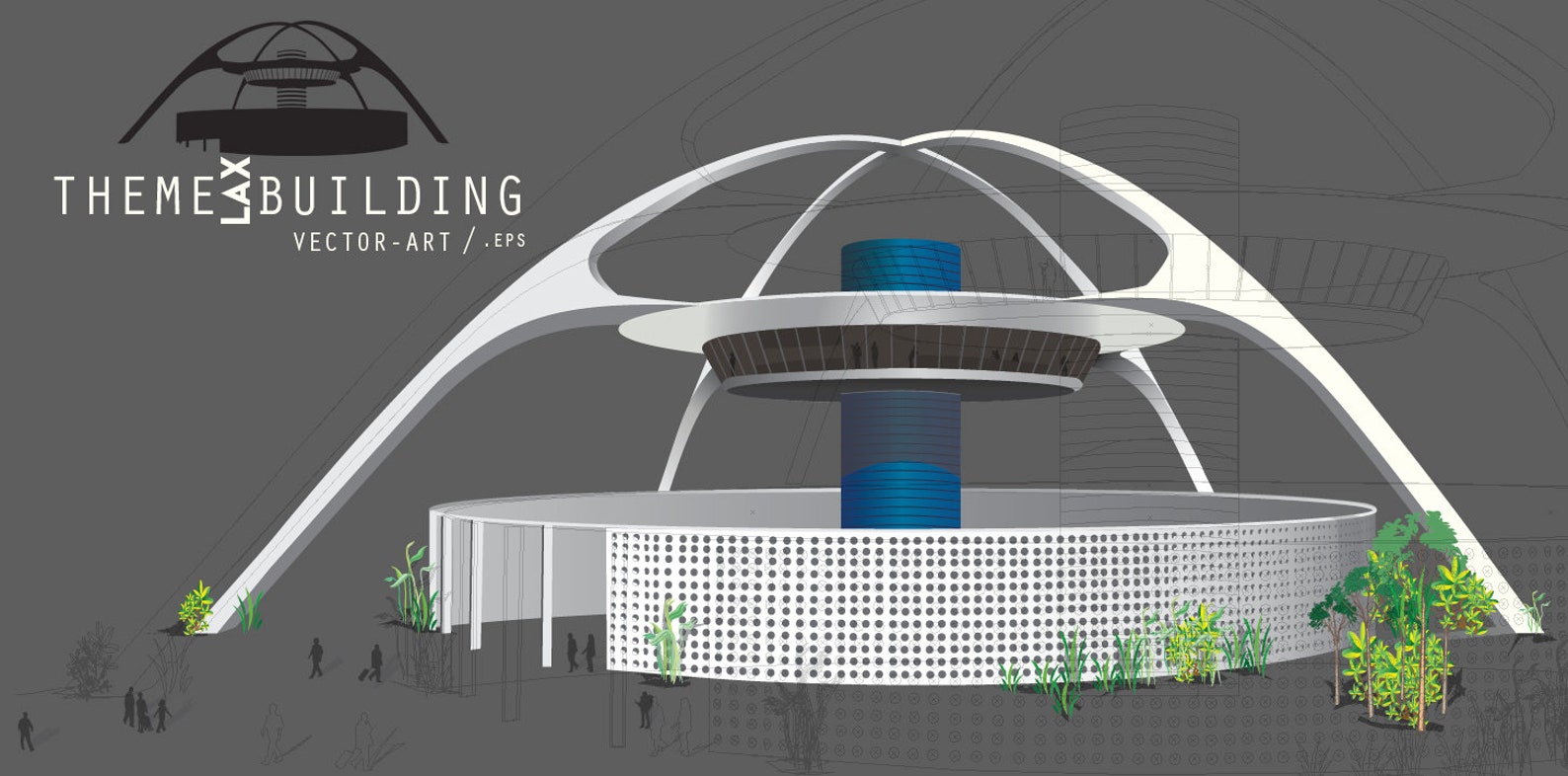 Los Angeles Airport LAX Theme Building & Silhouette Vector EPS and PNG ...