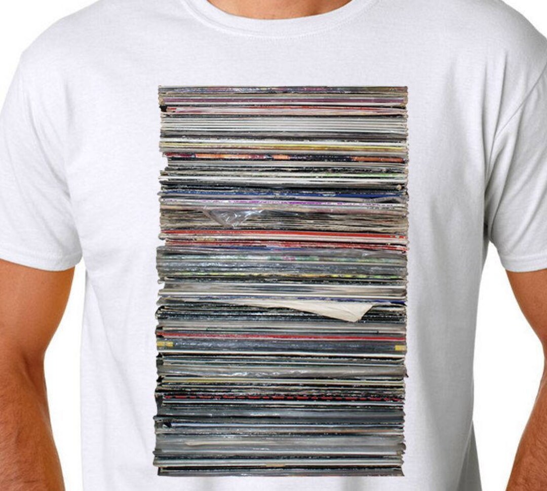Vinyl Record Album Collection Stack and Adapter, White Music T-shirt - Etsy