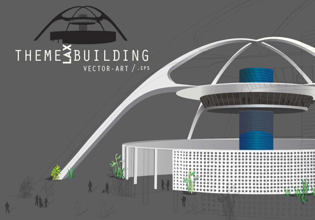 Los Angeles Airport LAX Theme Building & Silhouette Vector EPS and PNG ...