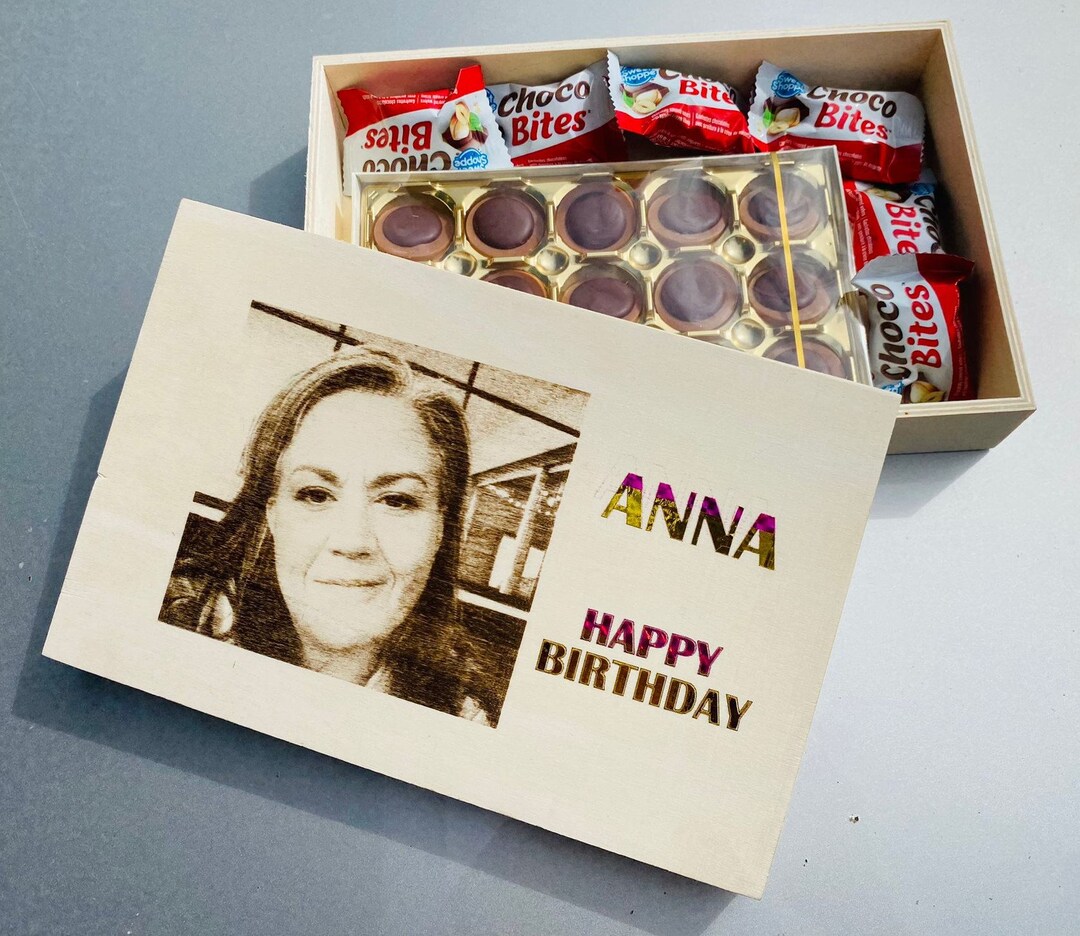 Personalized Chocolate Box, Custom Picter in Box Wood, Engraved Photo ...