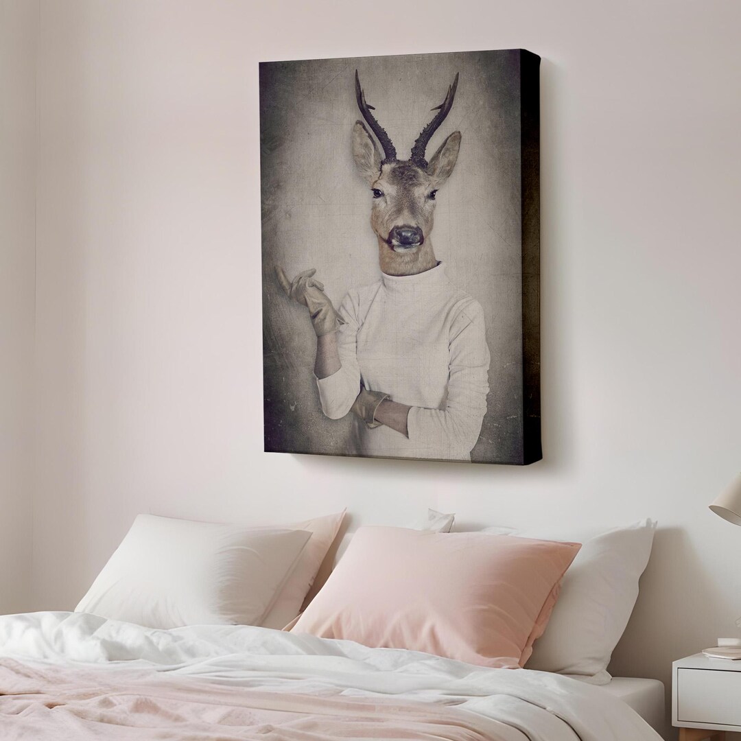 Human With Gazelle Head Canvas Art, Framed Canvas Wall Art, Animal ...