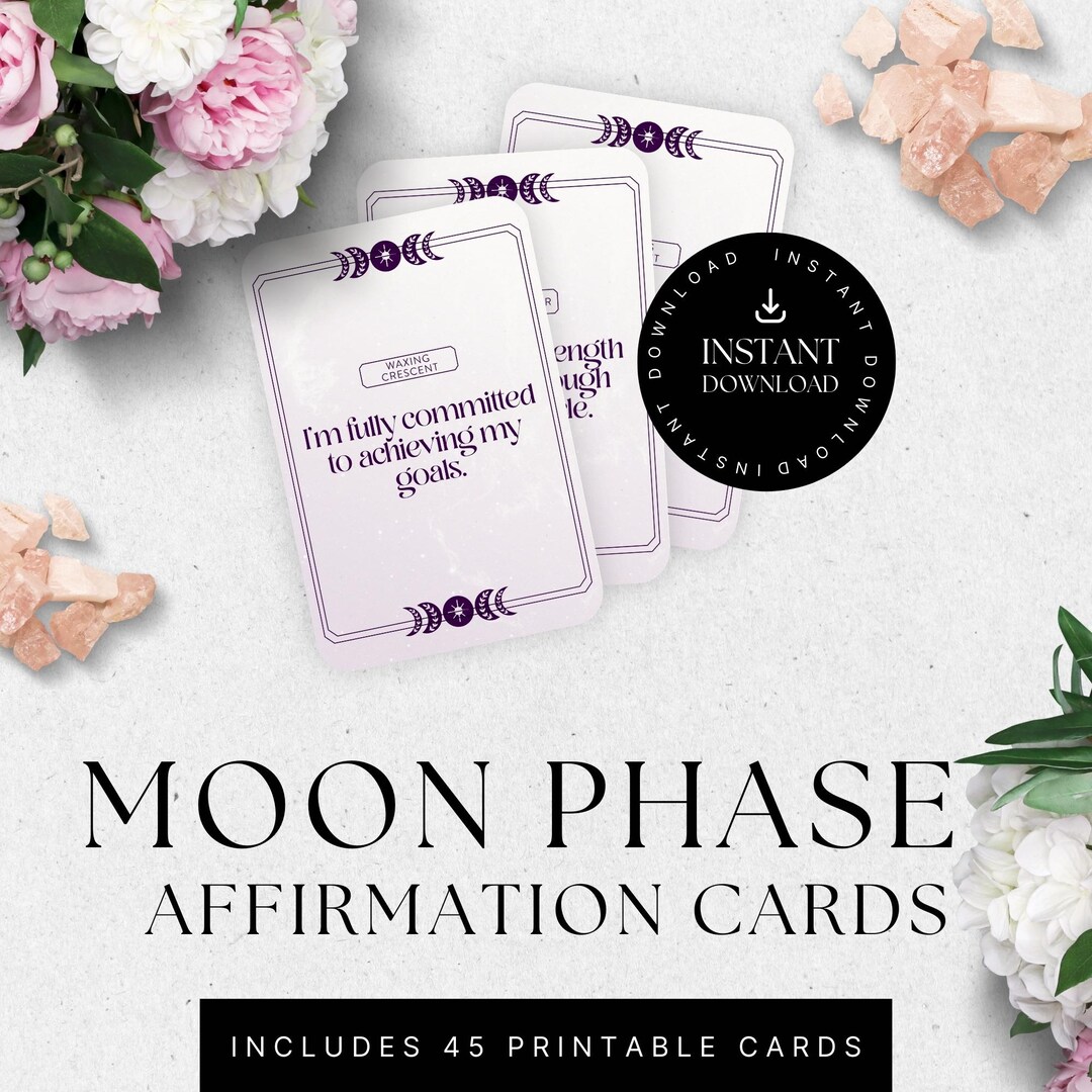 Moon Phases Affirmation Cards, Positive Daily Quotes, Digital ...