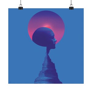 Minimal Sci Fi Poster Purple & Blue 2 wall Poster Retro 12x12 Matte ...
