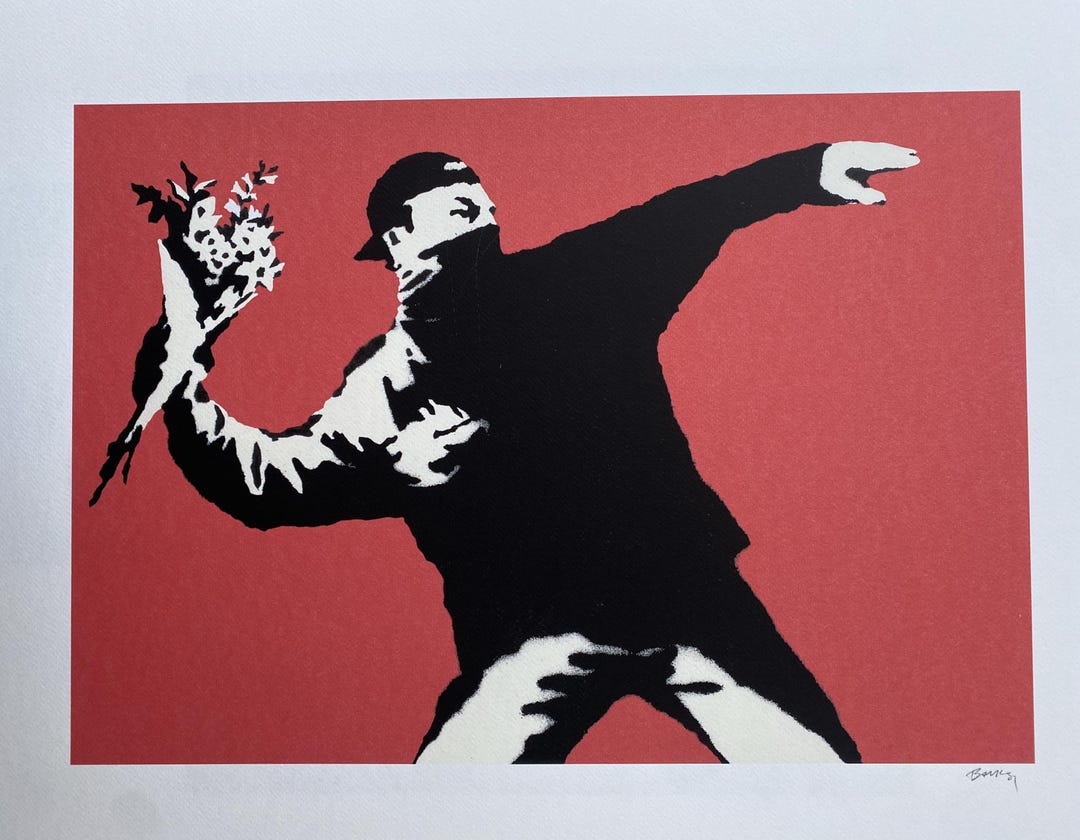 Banksy "flower Thrower Red " Lithograph, Certificate, Signed, Top! Wall ...