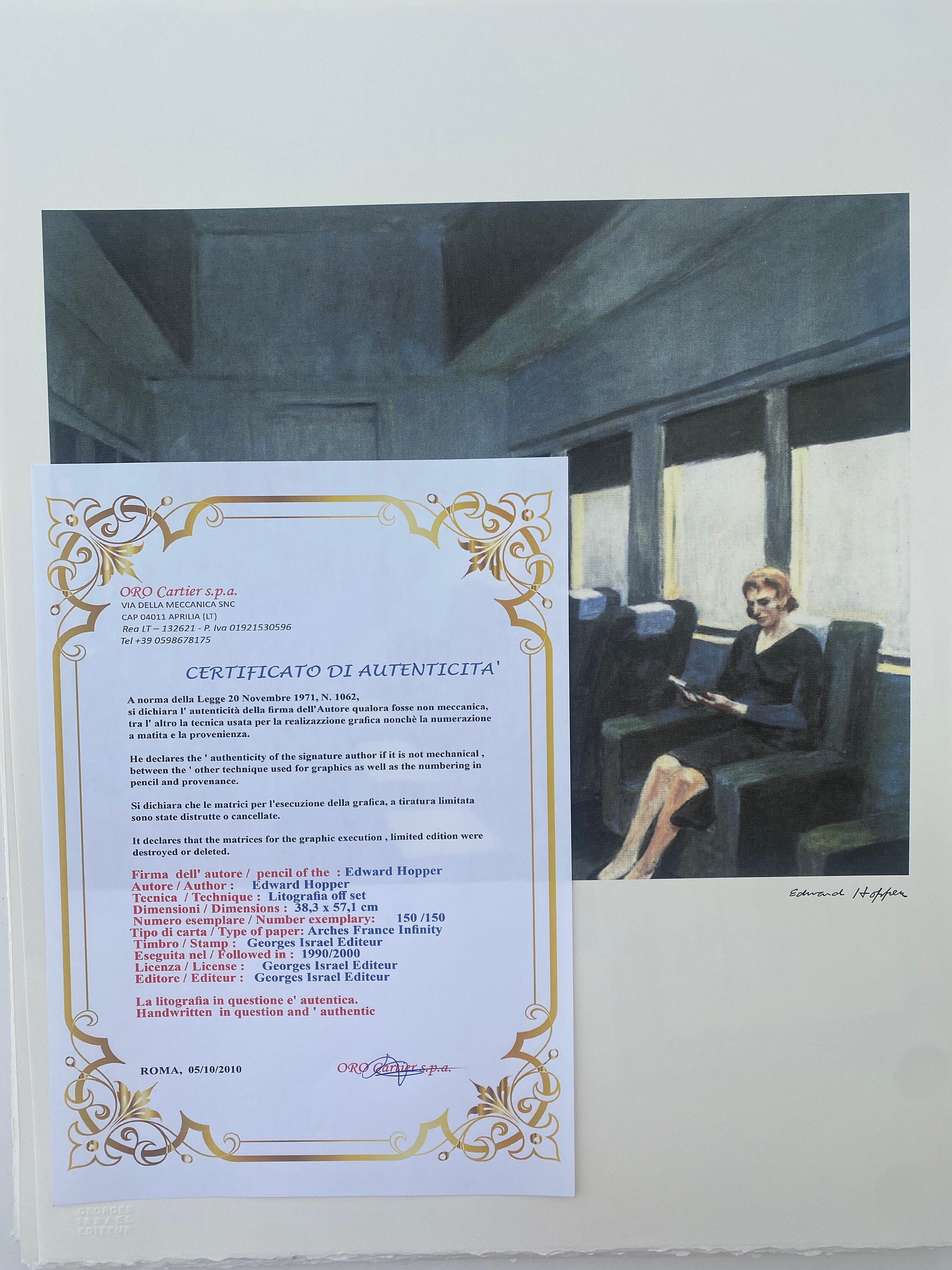 Edward Hopper chair Car,1965 Lithograph, Certificate, Signed, Top Wall ...