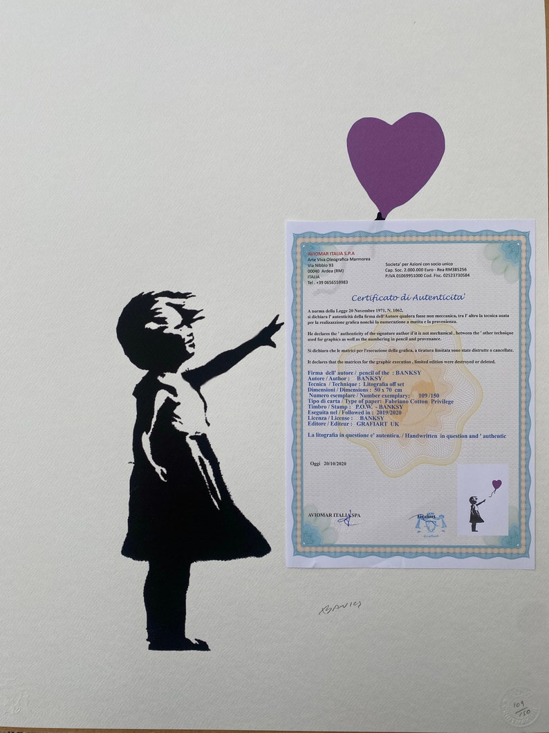 Banksy "girl With Balloon " Lithograph, Certificate, Signed, Top! Wall ...