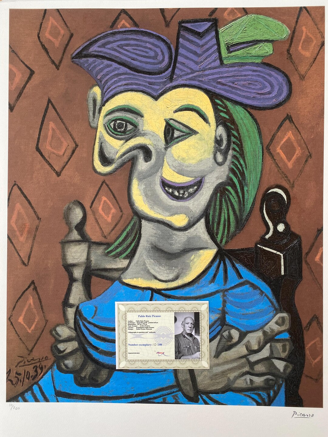 Pablo Picasso "dory MAAR,1939 " Lithograph, Certificate, Signed, Top ...
