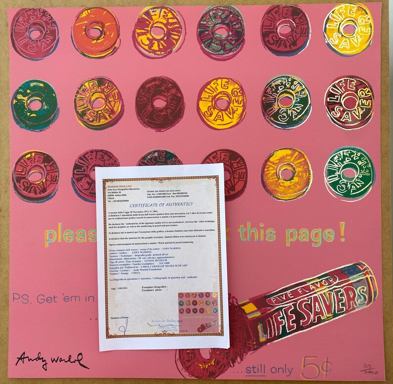 Andy Warhol CMOA "life Savers FSII, 1985 " Lithograph, Certificate ...