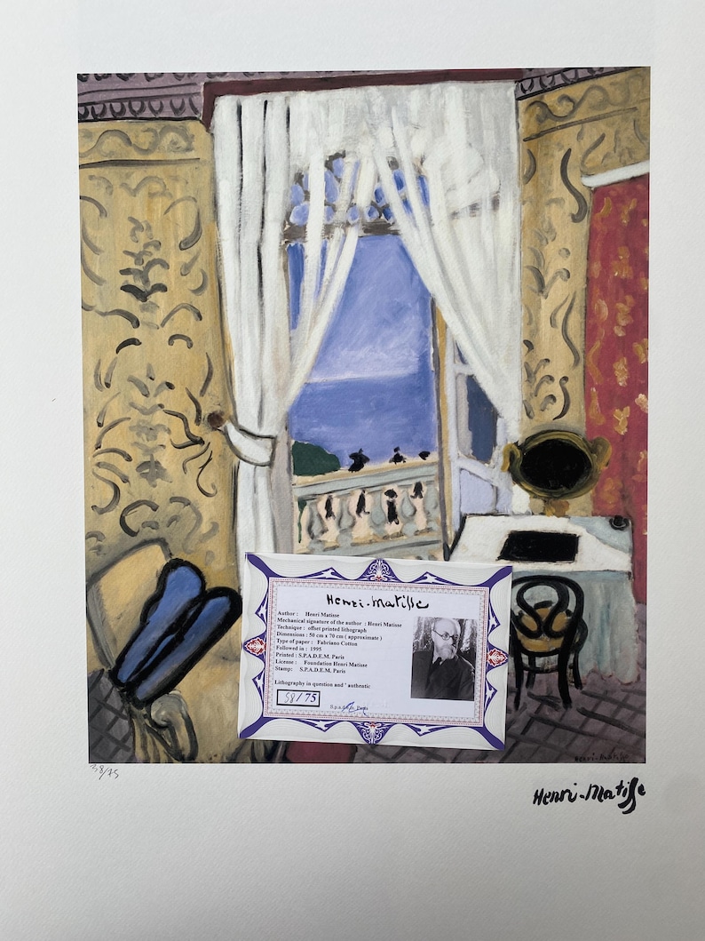 Henri Matisse "interior in Yellow and Blue " Lithograph, Certificate ...