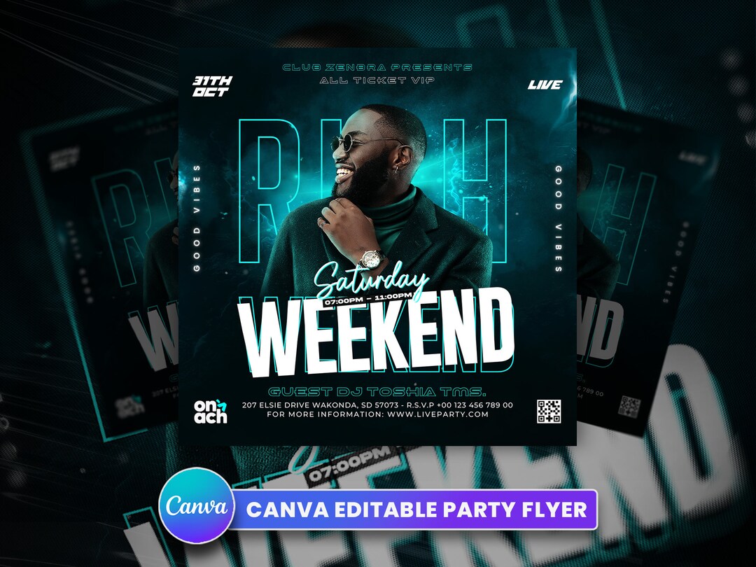 EDITABLE Party Flyer, Canva Flyer Template Perfect for DJ or Night Club ...