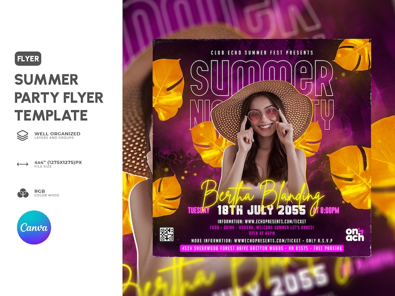 Editable Summer Flyer Template for Canva, DIY Event Flyer, Summer Party ...